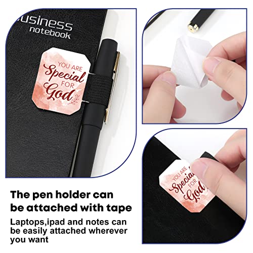 12 Pack Pen Loop Holder with Inspirational Quote Self Adhesive Pen Holder Pen Clip for Notebook Pen Holder Leather Pencil Holder with Elastic Pen Loops for Planner Journals Calendars Tablet Case