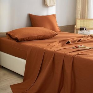 lifetb pumpkin caramel sheets set twin size bedding sheets 100% washed microfiber bed sheets deep pocket 3 pieces sheets breathable cooling bed sheets - easy fit rust color bedding sheets