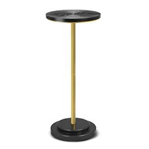 COVLON Drink Table, Weighted Base Pedestal Table, Martini Table,Small Side Table with Wooden Carved Table Top for Living Room, Bedroom, Modern, Gold and Black