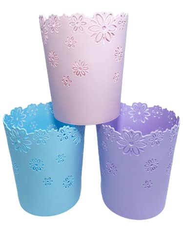 Nazr Wastebasket, Hollow Flower Shape Plastic Lidless Wastepaper Baskets Trash Can (S-Purple)