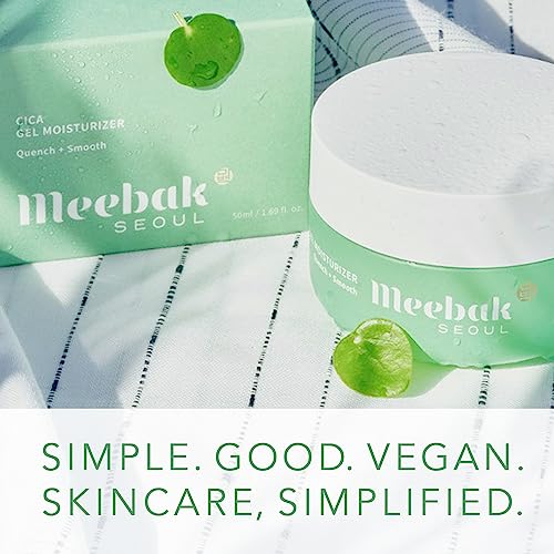 Meebak Cica Gel Face Moisturizer with Vegan Collagen, Hyaluronic Acid, Korean for Hydrating, Anti Aging, Dry Skin, Sensitive Skin, Day and Night Face Cream, 1.69 fl oz