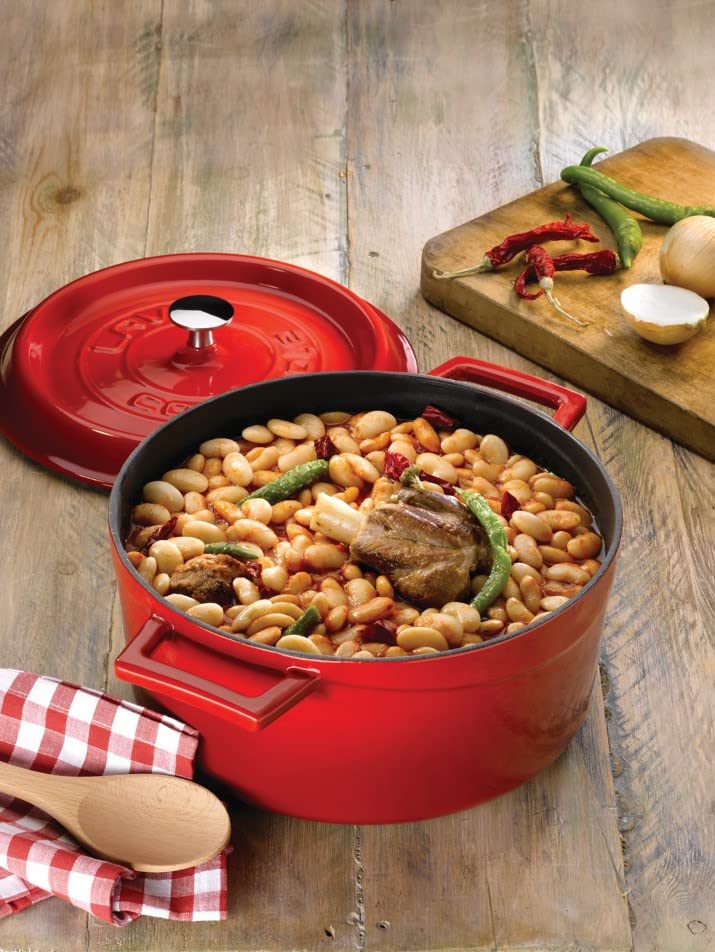 LAVA 7 Quarts Cast Iron Dutch Oven: Multipurpose Stylish Round Shape Dutch Oven Pot with Three Layers of Enamel Coated with Trendy Lid (Orange)