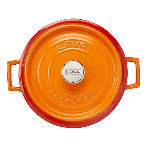 LAVA 7 Quarts Cast Iron Dutch Oven: Multipurpose Stylish Round Shape Dutch Oven Pot with Three Layers of Enamel Coated with Trendy Lid (Orange)