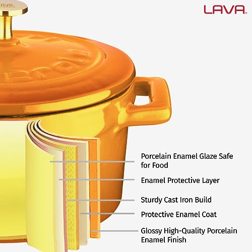 LAVA 7 Quarts Cast Iron Dutch Oven: Multipurpose Stylish Round Shape Dutch Oven Pot with Three Layers of Enamel Coated with Trendy Lid (Orange)