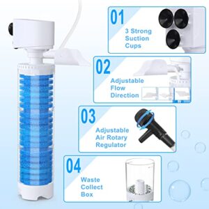 fishkeeper Submersible Aquarium Filter for 40-100 Gal, 3-in-1 Biochemical Sponge Filter for Aquarium Filtration/Oxygenation/Circulation, Up to 320 GPH Adjustable Internal Fish Tank Filter (8W/13W)