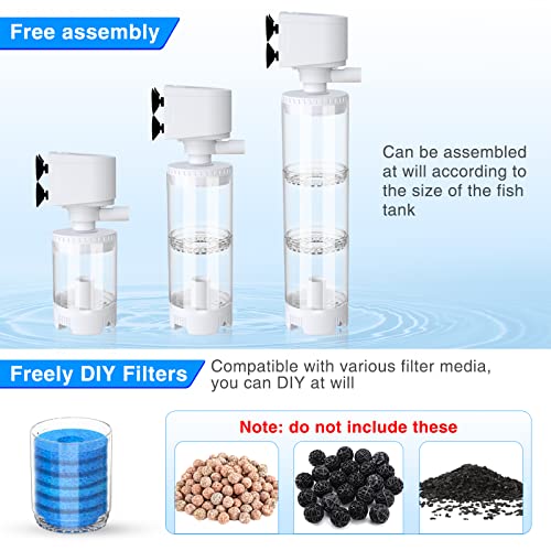 fishkeeper Submersible Aquarium Filter for 40-100 Gal, 3-in-1 Biochemical Sponge Filter for Aquarium Filtration/Oxygenation/Circulation, Up to 320 GPH Adjustable Internal Fish Tank Filter (8W/13W)