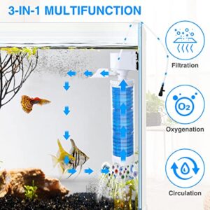 fishkeeper Submersible Aquarium Filter for 40-100 Gal, 3-in-1 Biochemical Sponge Filter for Aquarium Filtration/Oxygenation/Circulation, Up to 320 GPH Adjustable Internal Fish Tank Filter (8W/13W)