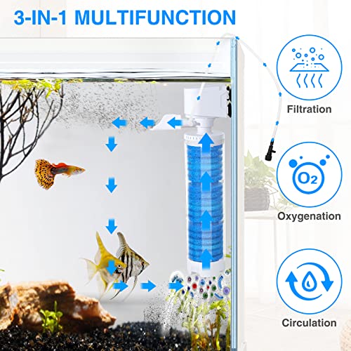 fishkeeper Submersible Aquarium Filter for 40-100 Gal, 3-in-1 Biochemical Sponge Filter for Aquarium Filtration/Oxygenation/Circulation, Up to 320 GPH Adjustable Internal Fish Tank Filter (8W/13W)