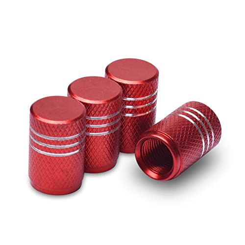 Tire Valve Stem Caps Anodized Aluminum Wheel Rim Valve Caps Set Corrosion Resistant Dustproof Seal Cover for Cars Motorcycle Scooter ATV Trucks SUVs Dirt Bike Bikes Bicycle Accessories 4 pcs Red