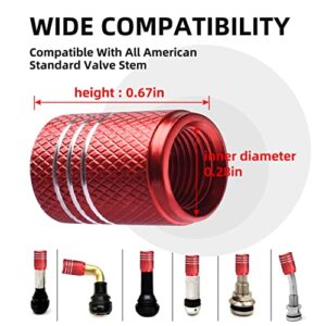 Tire Valve Stem Caps Anodized Aluminum Wheel Rim Valve Caps Set Corrosion Resistant Dustproof Seal Cover for Cars Motorcycle Scooter ATV Trucks SUVs Dirt Bike Bikes Bicycle Accessories 4 pcs Red