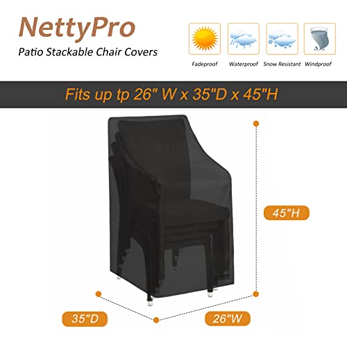 NettyPro Stackable Patio Chair Covers Waterproof Outdoor Patio Furniture Stacking Chair Cover, Fits for 4-6 Stack Dining High Back Chairs, 26"W x 35"D x 45"H, Black