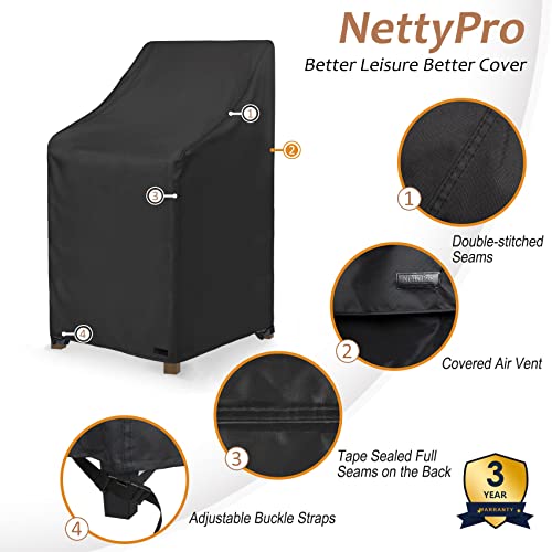 NettyPro Stackable Patio Chair Covers Waterproof Outdoor Patio Furniture Stacking Chair Cover, Fits for 4-6 Stack Dining High Back Chairs, 26"W x 35"D x 45"H, Black