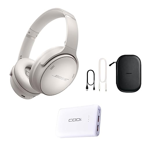 Bose QuietComfort 45 Wireless Noise Cancelling Headphones, White Smoke with Power Bank Charger