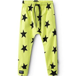 NUNUNU Light Baggy Pants, Toddlers Harem Sweatpants, for Toddler Boys and Girls, 100% Cotton, Unisex, Star - Hot Lime, 10-11 Years