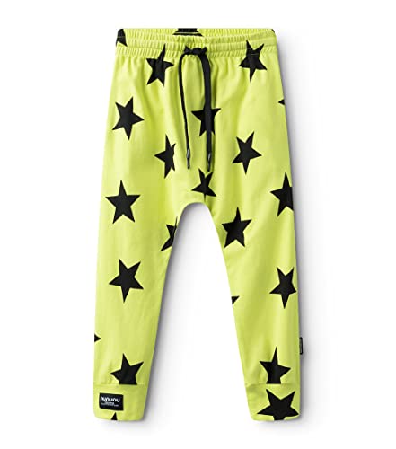 NUNUNU Light Baggy Pants, Toddlers Harem Sweatpants, for Toddler Boys and Girls, 100% Cotton, Unisex, Star - Hot Lime, 10-11 Years