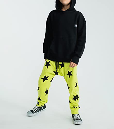 NUNUNU Light Baggy Pants, Toddlers Harem Sweatpants, for Toddler Boys and Girls, 100% Cotton, Unisex, Star - Hot Lime, 10-11 Years