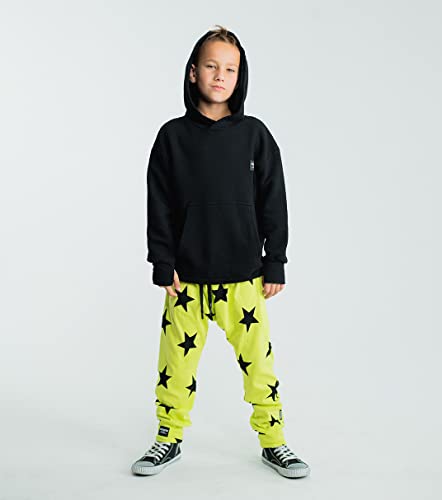 NUNUNU Light Baggy Pants, Toddlers Harem Sweatpants, for Toddler Boys and Girls, 100% Cotton, Unisex, Star - Hot Lime, 10-11 Years