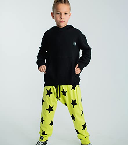 NUNUNU Light Baggy Pants, Toddlers Harem Sweatpants, for Toddler Boys and Girls, 100% Cotton, Unisex, Star - Hot Lime, 10-11 Years