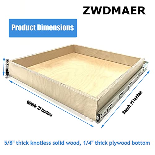 ZWDMAER 27”W x 21”D Wood Pull Out Cabinet Organizer, Soft Close Slide Out Storage Drawer Shelves Roll Out Tray Shelving for Kitchen Bathroom Vanity Under Sink Pantry (27" x 21")