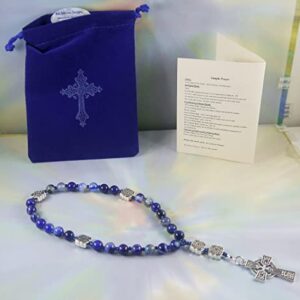 Kit Johnson Designs Anglican Rosary Beads, Blue Striped Agate Beads, Celtic Cross, Prayer Bag, Instruction Booklet