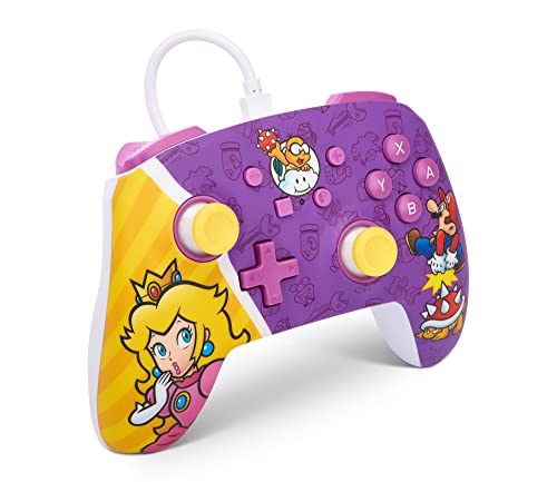 PowerA Enhanced Nintendo Switch Wired Controller - Princess Peach Battle, Mario, Gamepad, game controller, Mappable Advanced Gaming Buttons, 10ft Cable, 3.5mm headphone jack, Wired Pro Controller for Switch, Officially Licensed by Nintendo