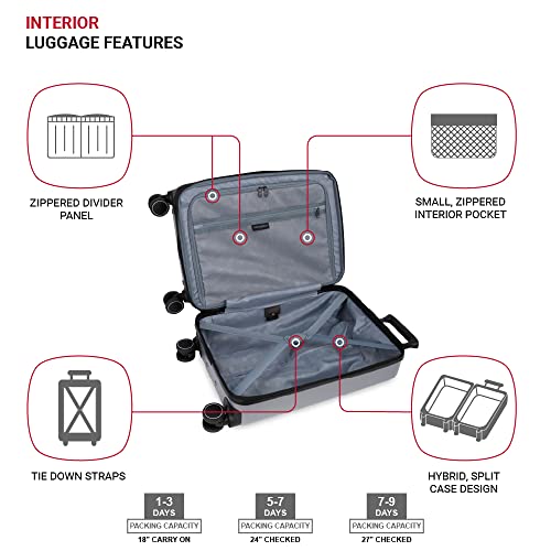 SwissGear 8020 Hardside Expandable Luggage with Spinner Wheels, Ultimate Grey, 3-Piece Set (18/24/27)