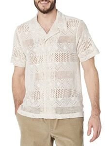 guess men's short sleeve geo crochet knit shirt, muted stone