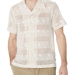 GUESS Men's Short Sleeve Geo Crochet Knit Shirt, Muted Stone