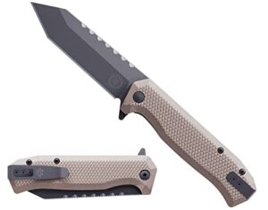 off-grid knives - viper v2 with154cm steel tanto blade, grippy g10 scales, left or right deep carry clip, ceramic ball bearings (coyote)