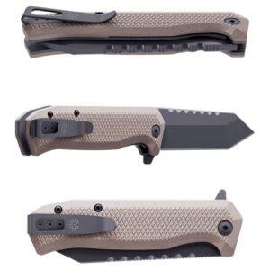 Off-Grid Knives - Viper V2 with154CM Steel Tanto Blade, Grippy G10 Scales, Left or Right Deep Carry Clip, Ceramic Ball Bearings (Coyote)