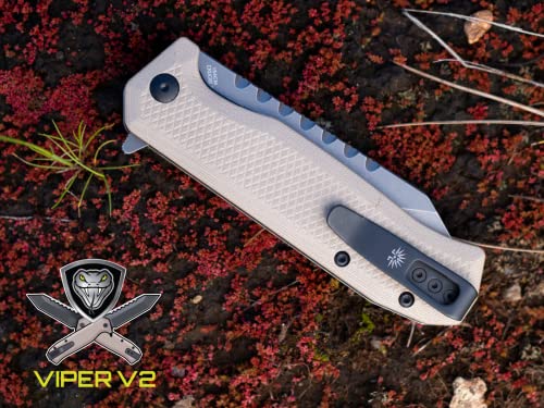 Off-Grid Knives - Viper V2 with154CM Steel Tanto Blade, Grippy G10 Scales, Left or Right Deep Carry Clip, Ceramic Ball Bearings (Coyote)