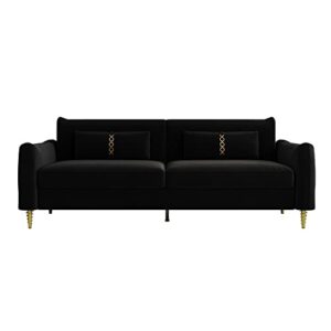 Spaco 85'' Loveseat Sofa Couch,Black Velvet Sofa with Golden Metal Leg and Removable Cushion,Sleeper Sofa Bed with 2 Pillows for Apartment,Living Room (Black)