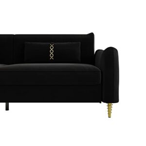 Spaco 85'' Loveseat Sofa Couch,Black Velvet Sofa with Golden Metal Leg and Removable Cushion,Sleeper Sofa Bed with 2 Pillows for Apartment,Living Room (Black)