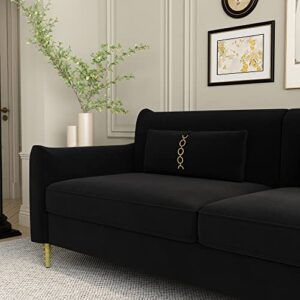 Spaco 85'' Loveseat Sofa Couch,Black Velvet Sofa with Golden Metal Leg and Removable Cushion,Sleeper Sofa Bed with 2 Pillows for Apartment,Living Room (Black)