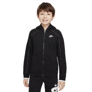 nike sportswear big kids boys fleece full-zip hoodie (as1, alpha, m, regular, black/smoke grey/white)