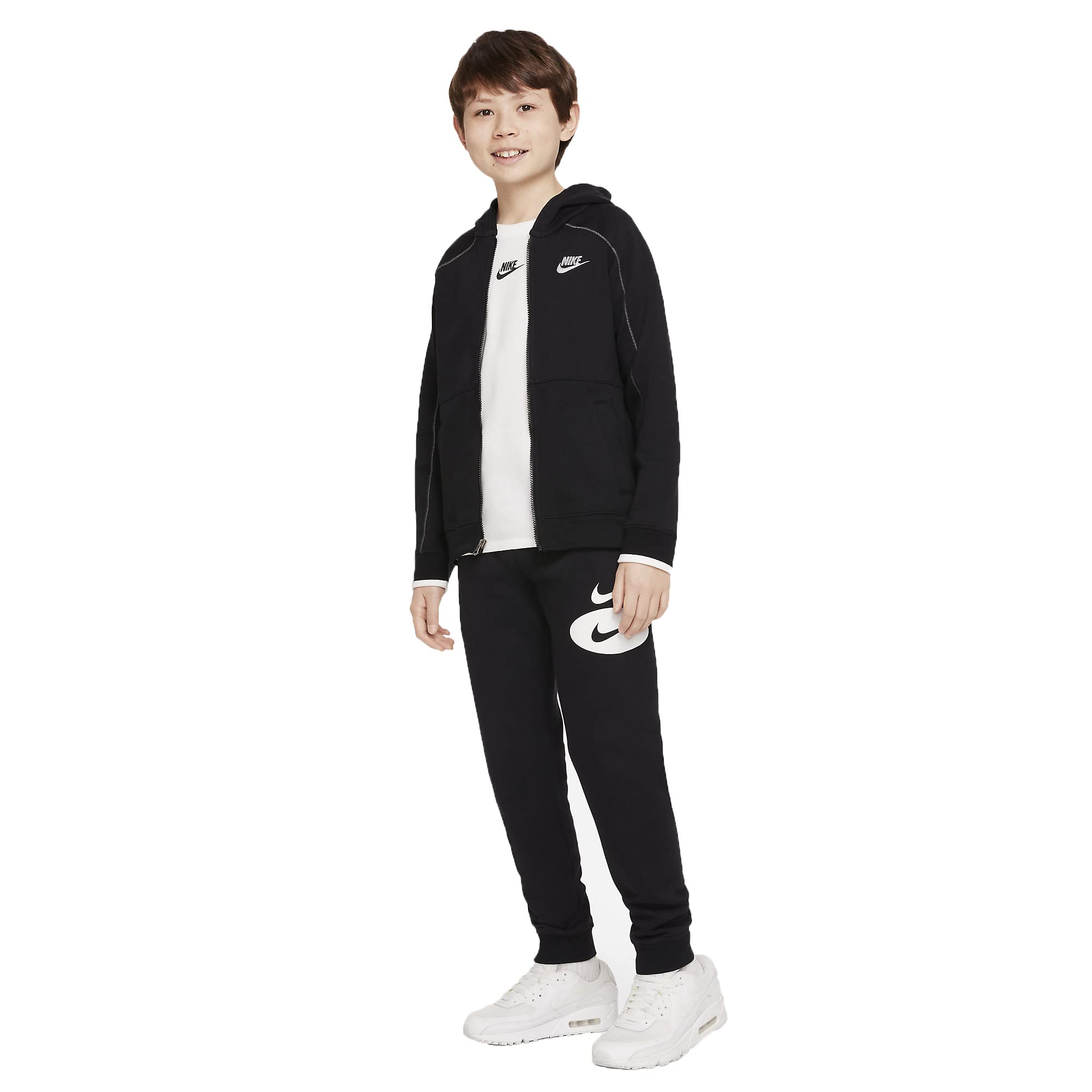 Nike Sportswear Big Kids Boys Fleece Full-Zip Hoodie (as1, alpha, m, regular, Black/Smoke Grey/White)