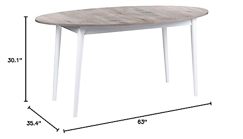 FurniutreR 63 Inches Farmhouse Oval Mid Century Modern Solid Legs for Restaurant Living Room, 35.4" D x 63" W x 30.1" H Dining Table, Large, White