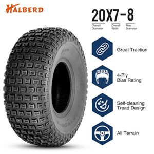 HALBERD 20x7-8 ATV Tires, Sport Quad 20x7x8 All Terrain Tires 20x7x8 UTV ATV Tires 4PR Fits 8’’ Rims, Tubeless, Set of 2