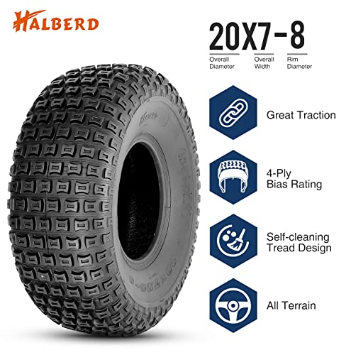 HALBERD 20x7-8 ATV Tires, Sport Quad 20x7x8 All Terrain Tires 20x7x8 UTV ATV Tires 4PR Fits 8’’ Rims, Tubeless, Set of 2