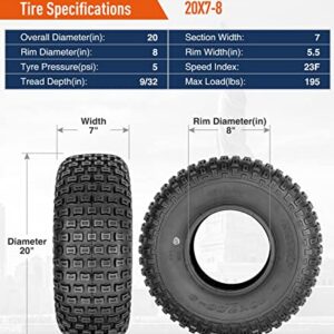 HALBERD 20x7-8 ATV Tires, Sport Quad 20x7x8 All Terrain Tires 20x7x8 UTV ATV Tires 4PR Fits 8’’ Rims, Tubeless, Set of 2