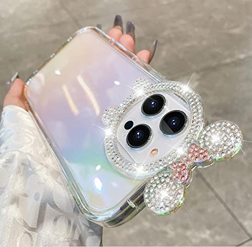 Threesee for iPhone 14 Pro Max Mickey Mouse Cartoon Case,Bling Glitter Diamond Cute Bow Soft TPU Women Girls Kids Protective Clear Phone Case for iPhone14 Pro Max 6.7 inch