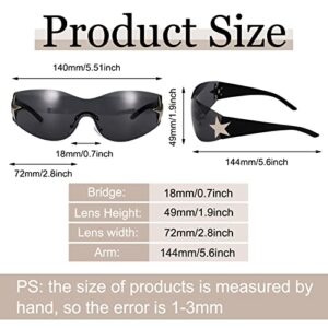 loraleo 2 Pairs Y2K Sunglasses for Women Men, Trendy Shield Wrap Around Sun Glasses, Rimless Star Sunglasses, Oversized Frameless Glasses Shades