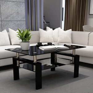 ianiya clear glass coffee table metal tube (all-black)