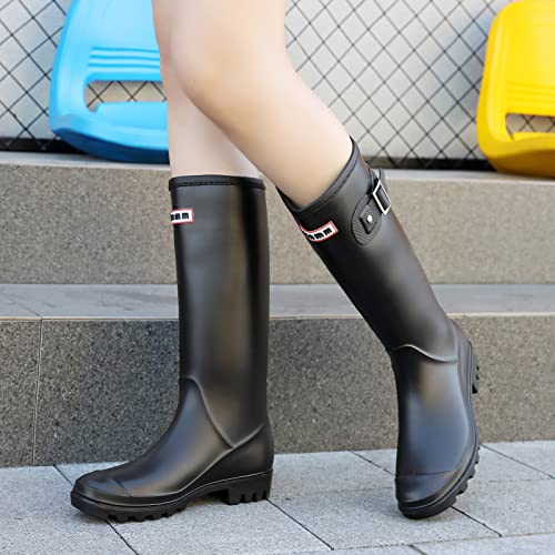 Lezzglt Rain Boots for Women and Waterproof Garden Shoes, Anti-Slipping Knee-high Rubber Boots for Ladies with Comfortable Insoles, Keep Warm Lightweight Work Tall Fishing Boots for Outdoor