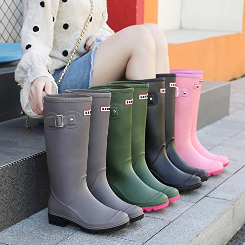 Lezzglt Rain Boots for Women and Waterproof Garden Shoes, Anti-Slipping Knee-high Rubber Boots for Ladies with Comfortable Insoles, Keep Warm Lightweight Work Tall Fishing Boots for Outdoor