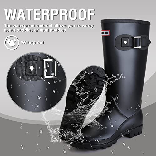 Lezzglt Rain Boots for Women and Waterproof Garden Shoes, Anti-Slipping Knee-high Rubber Boots for Ladies with Comfortable Insoles, Keep Warm Lightweight Work Tall Fishing Boots for Outdoor