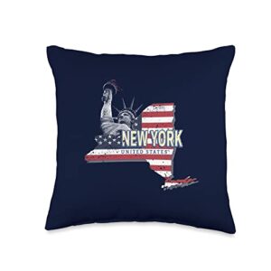 new york state united states retro map vintage usa souvenir throw pillow, 16x16, multicolor