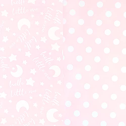 RUSPEPA Reversible Wrapping Paper Roll - Baby Girl Pink Pattern Great for Baby Shower, Birthday, Party - 17.5 Inches X 32.8 Feet