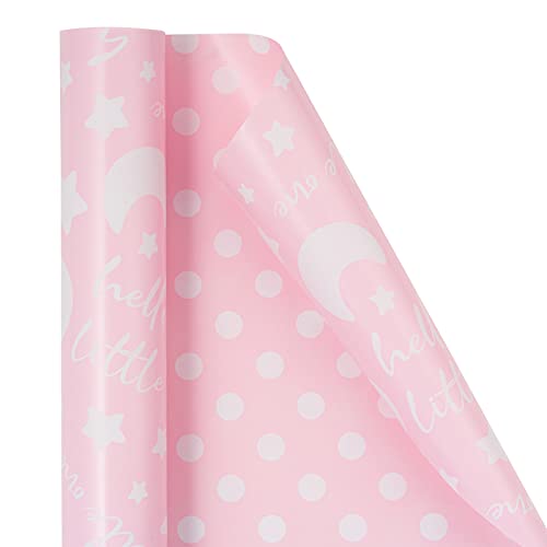 RUSPEPA Reversible Wrapping Paper Roll - Baby Girl Pink Pattern Great for Baby Shower, Birthday, Party - 17.5 Inches X 32.8 Feet