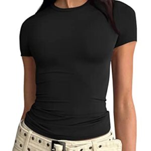 Trendy Queen Y2K Summer Crop Tops for Women - Scoop Neck, Slim Fit, Short Sleeve Tees - Black